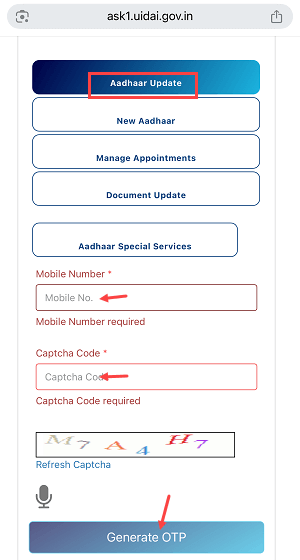 How To Book Online Appointment at Aadhaar Seva Kendra & Update Mobile ...